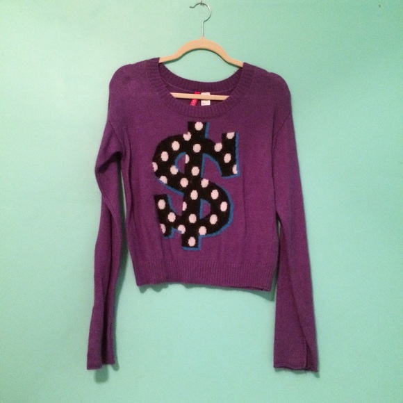 H&M | Sweaters | Purple Polka Dot Money Sign Sweater | Poshmark